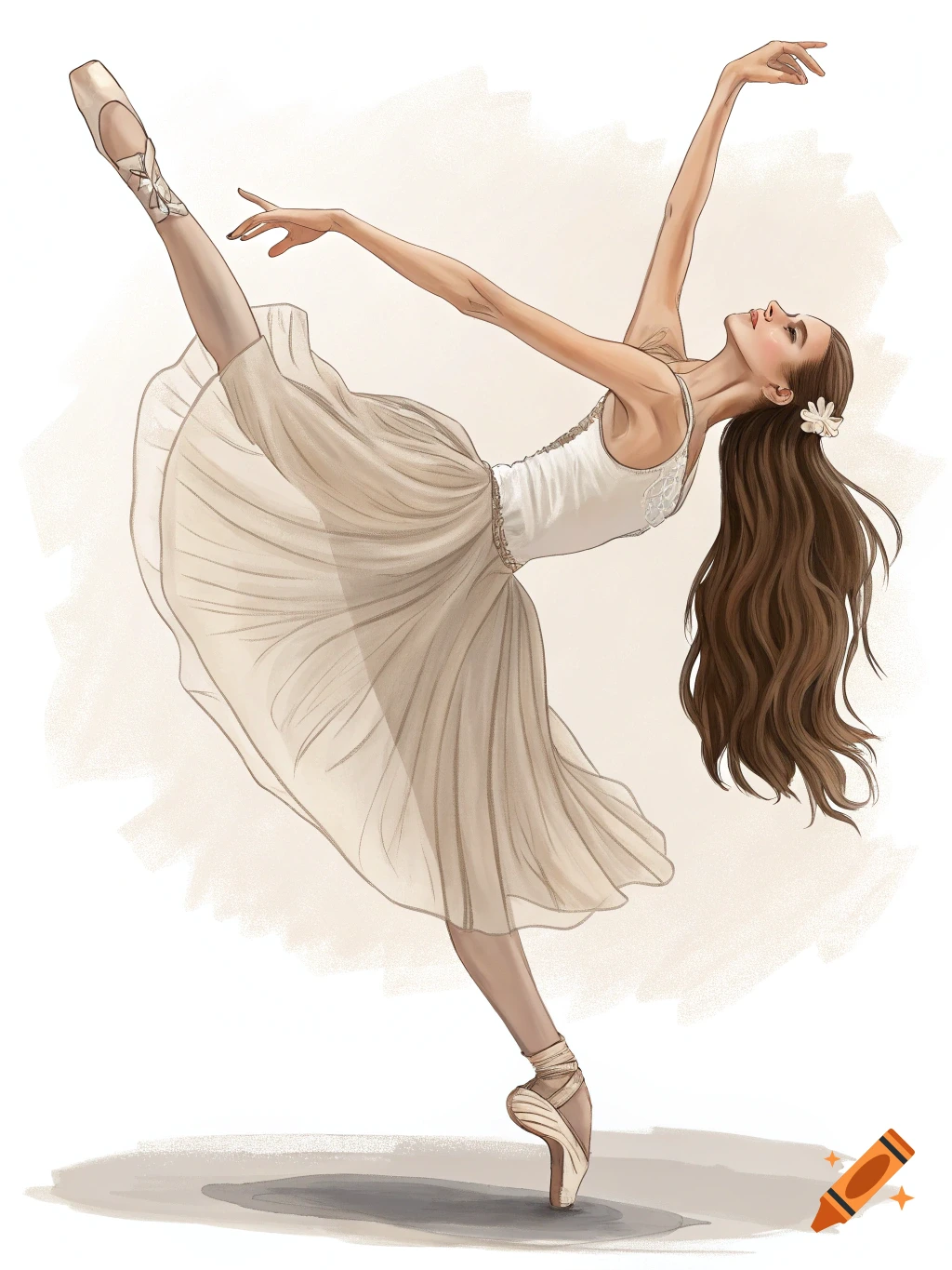 Illustration of a ballet dancer doing a high kick while leaning back on ...