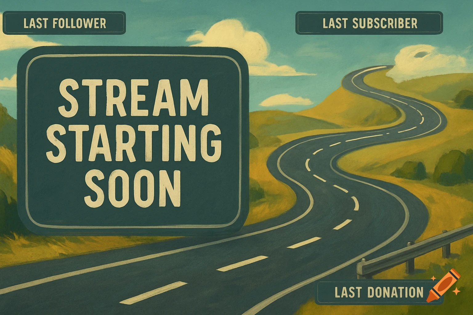 Illustration of a winding road with a sign saying 'Stream Starting Soon ...