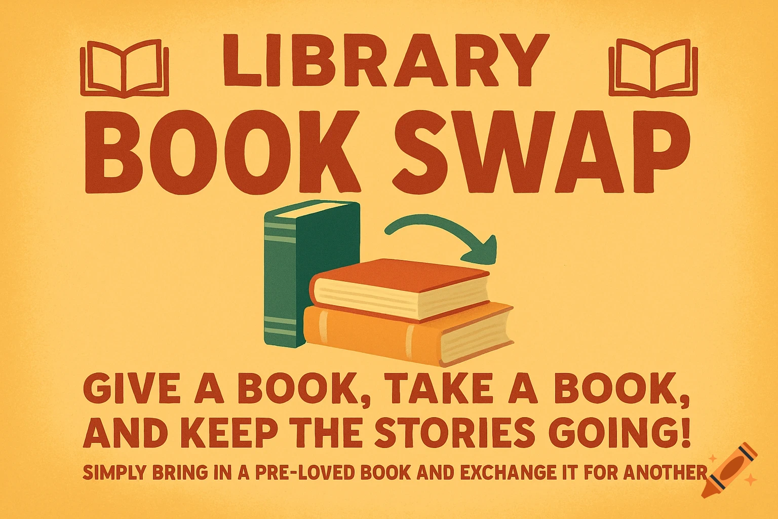 Illustration of a library book swap poster with text and book ...