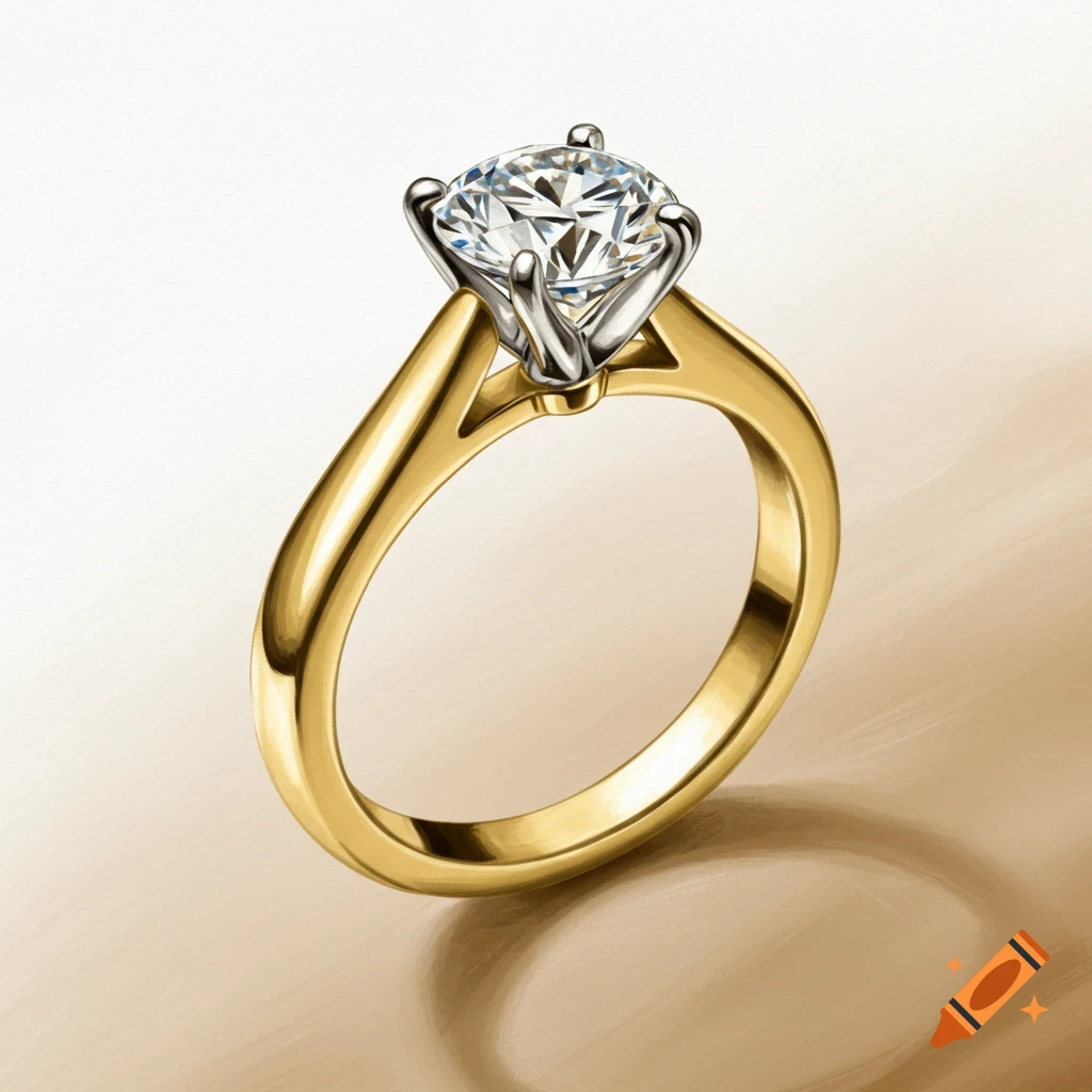 A close-up of a diamond engagement ring with a gold band. on Craiyon