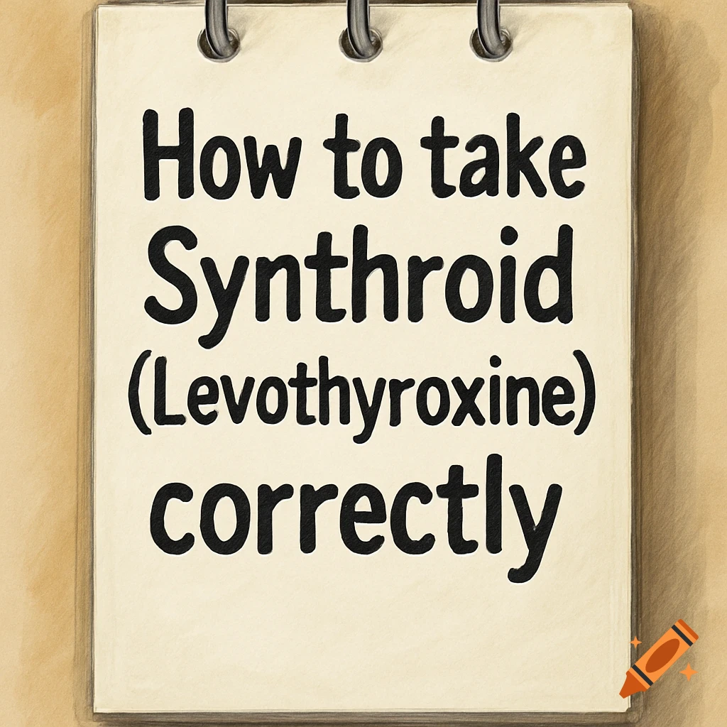 Notepad with instructions on taking Synthroid (Levothyroxine) correctly. on Craiyon