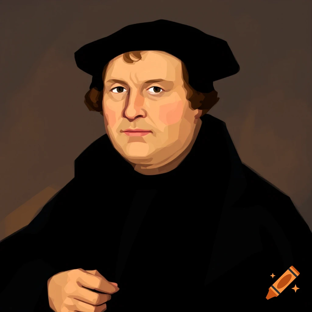 Stylized portrait of Martin Luther wearing a black hat and robe. on Craiyon