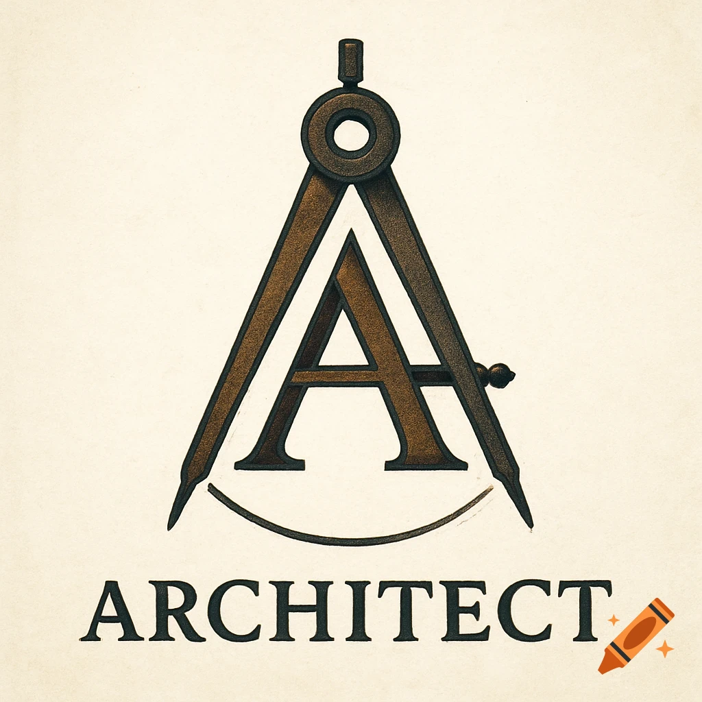 Logo featuring a compass forming an 'A' over the word ARCHITECT. on Craiyon