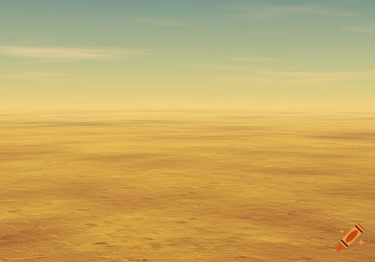 A vast, flat, sandy landscape under a hazy sky. on Craiyon