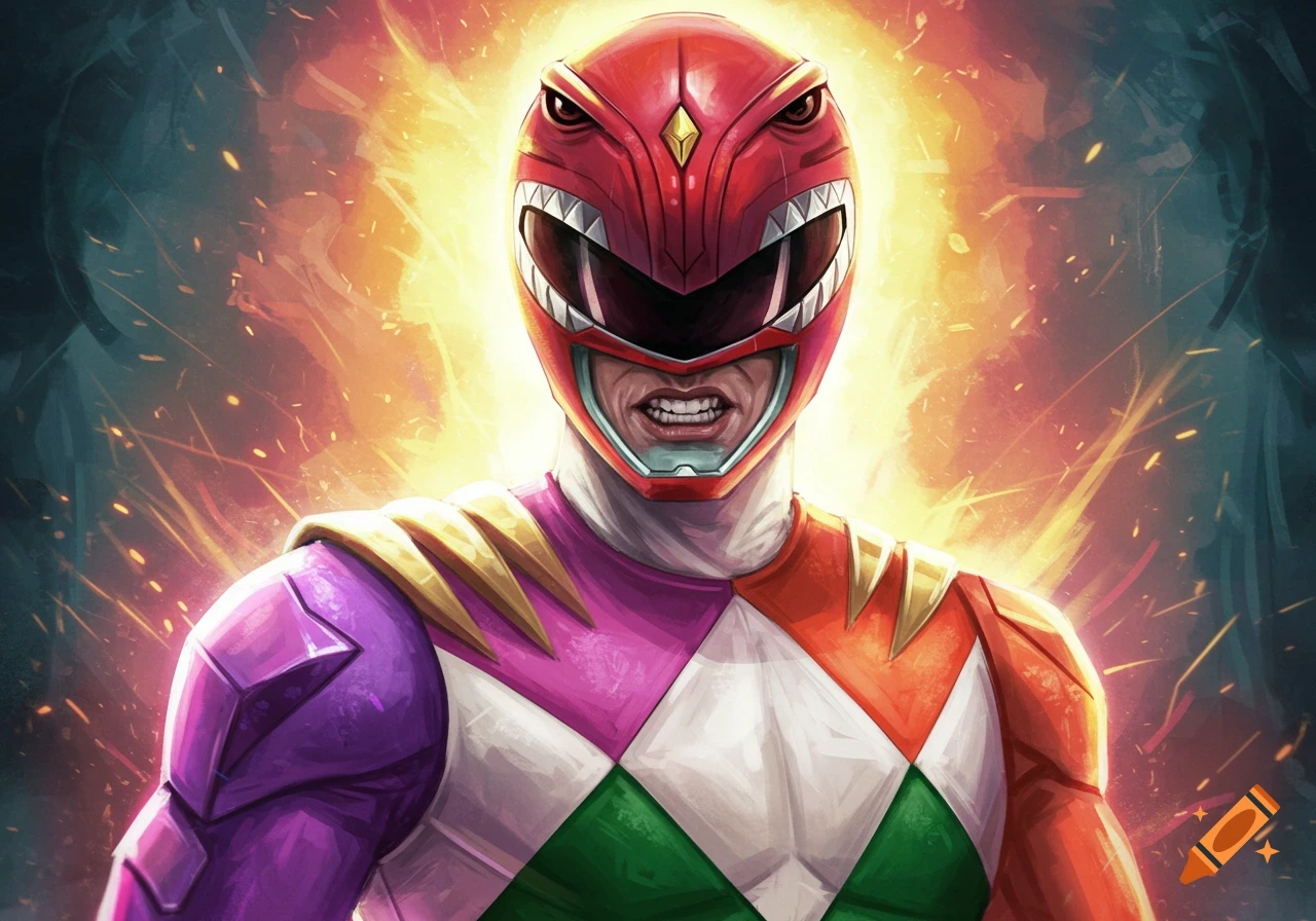 Stylized illustration of a Mighty Morphin Power Ranger with a red ...