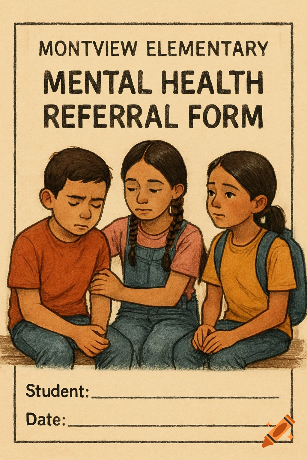 Illustration of three sad children with a Montview Elementary mental ...
