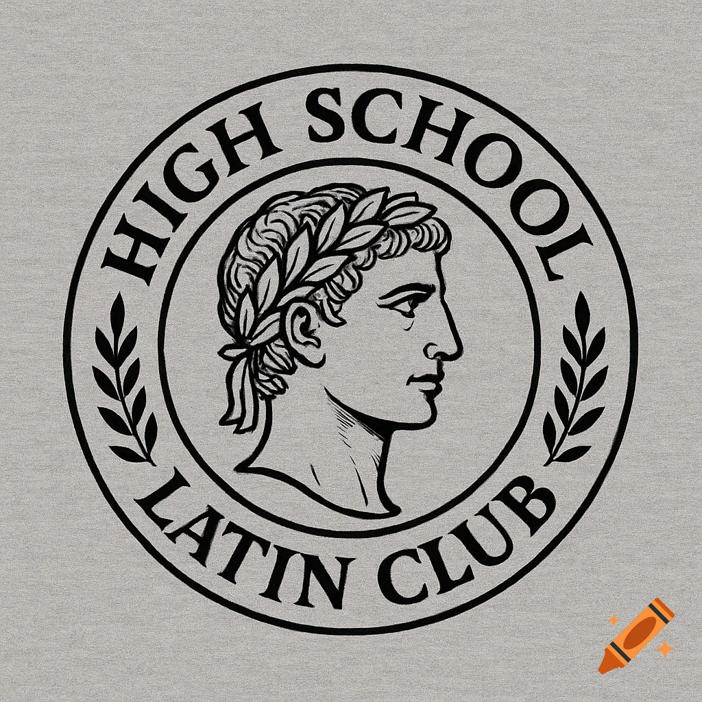 Black line art logo for High School Latin Club with a Roman profile ...