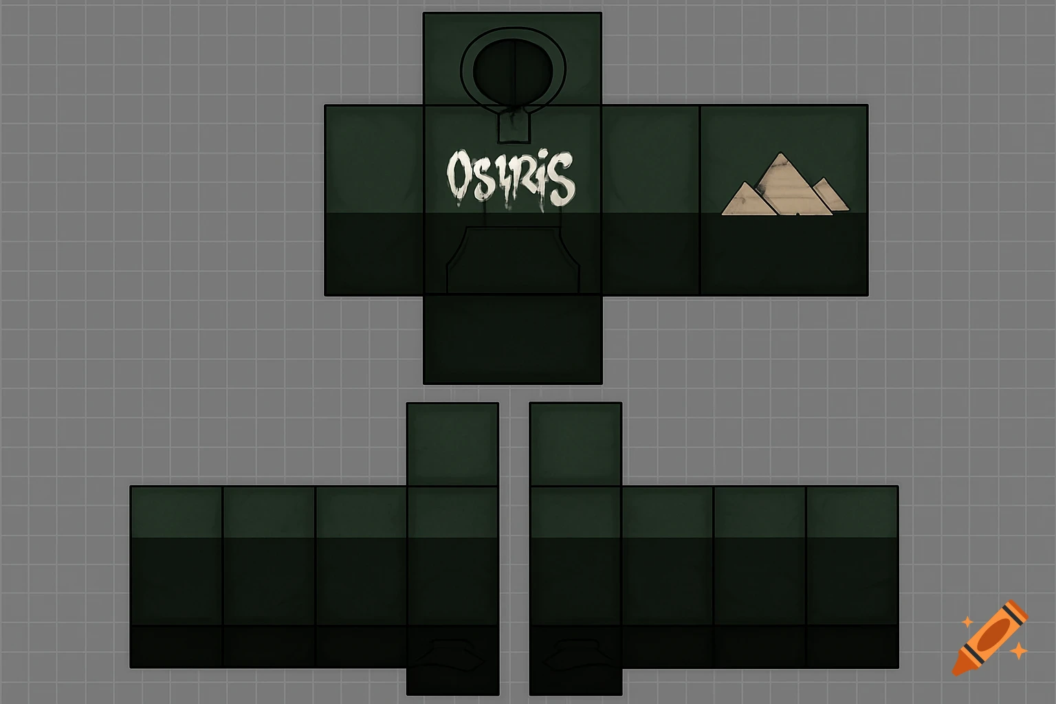 Roblox hoodie template with 'Osiris' text and pyramids on a grid ...