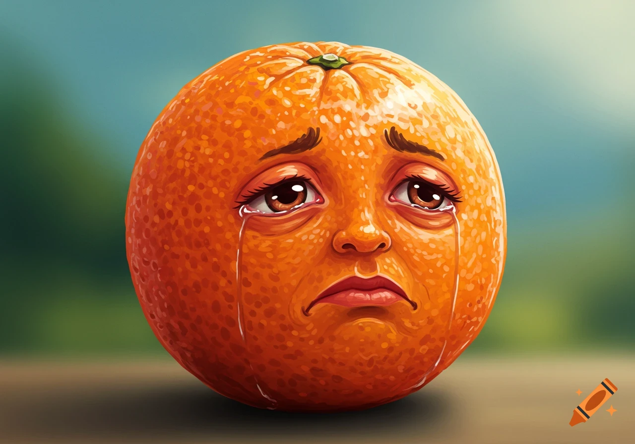 Illustration of an anthropomorphic orange crying with tears streaming ...