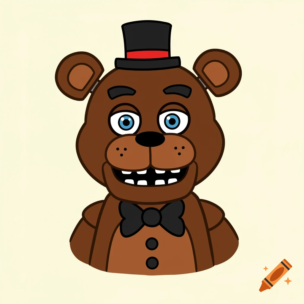 Cute cartoon illustration of Freddy Fazbear with a top hat and bow tie ...