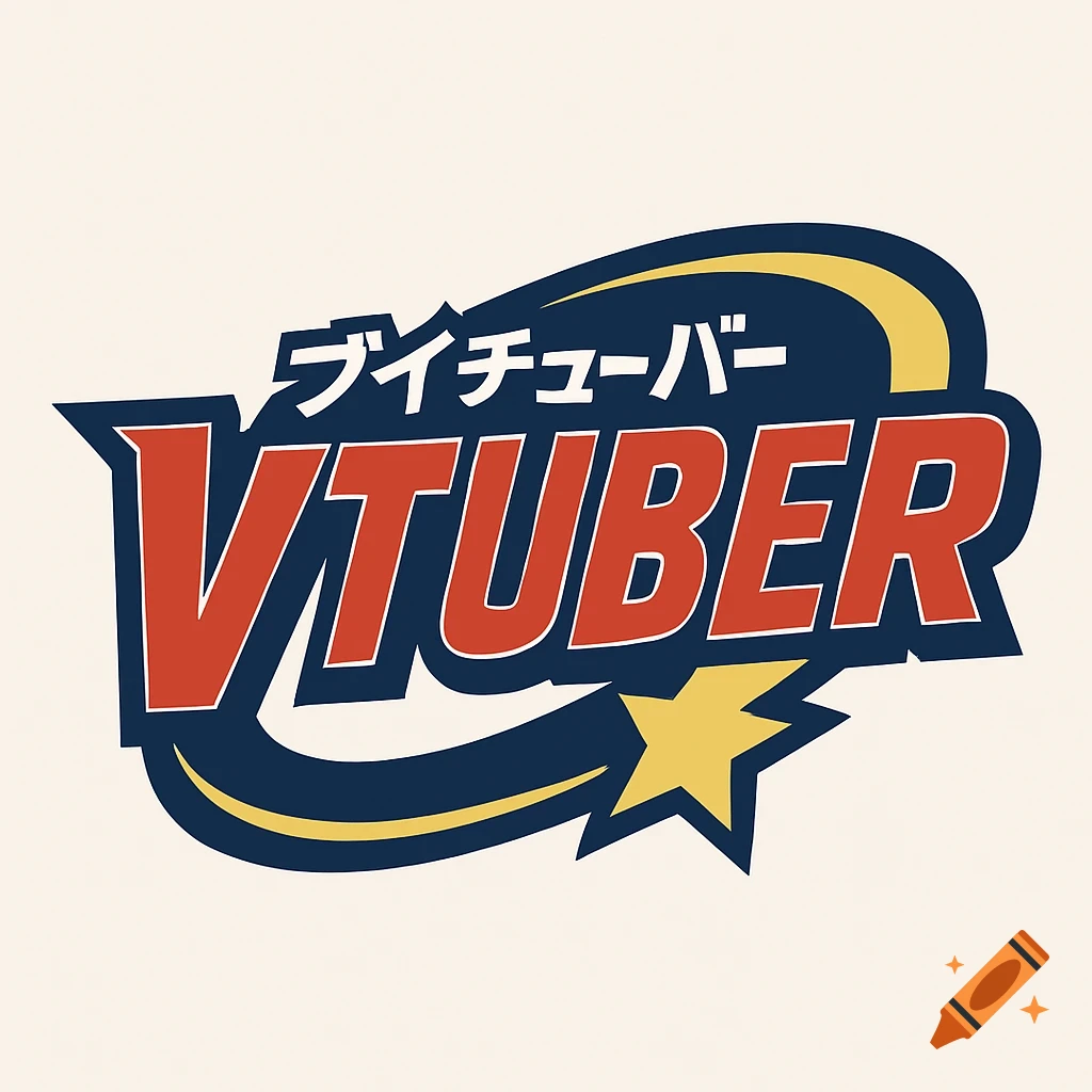 Bold logo for VTUBER with Japanese text, a yellow star, and red and ...