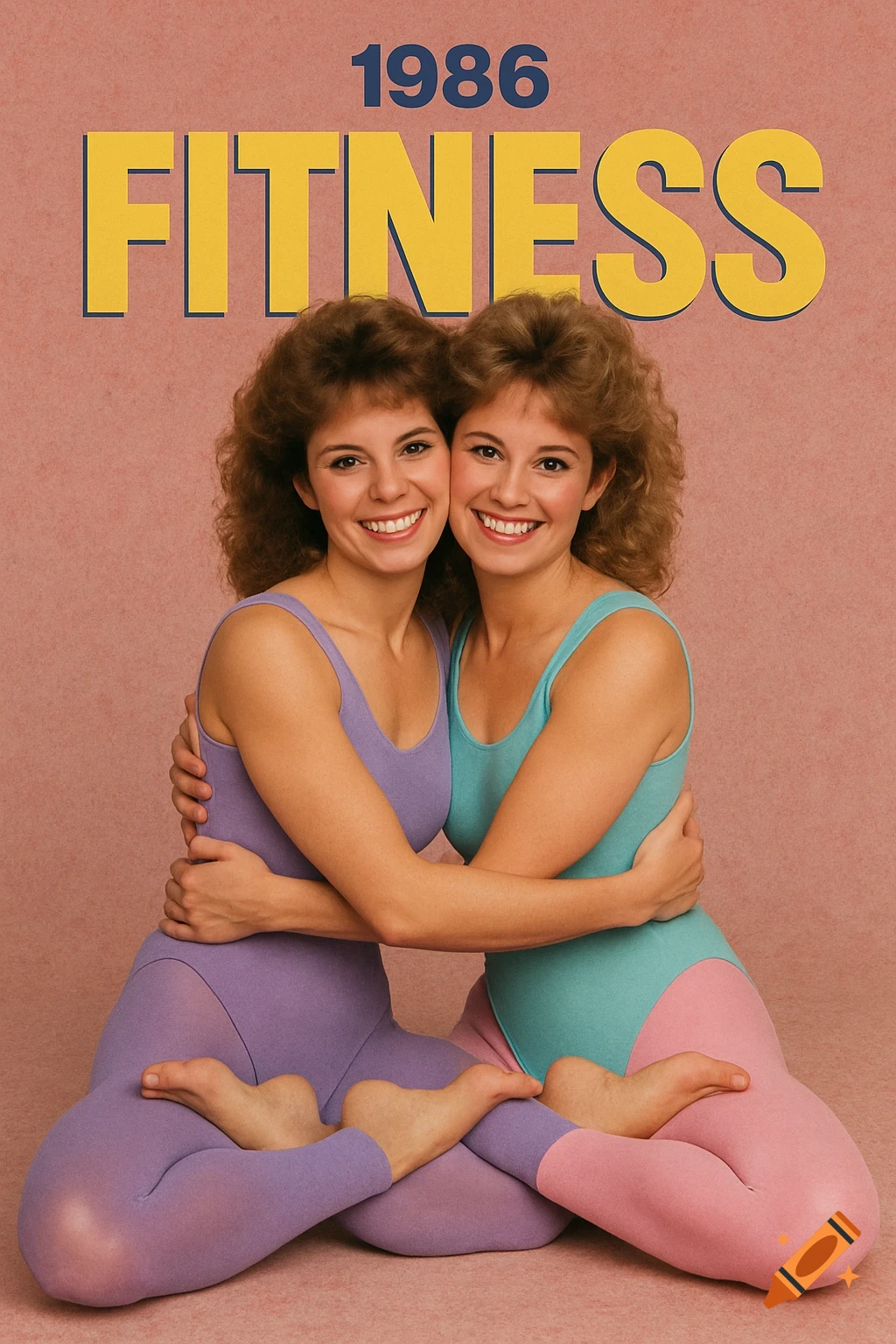 Two women in 80s pastel leotards and tights hugging beneath '1986 ...