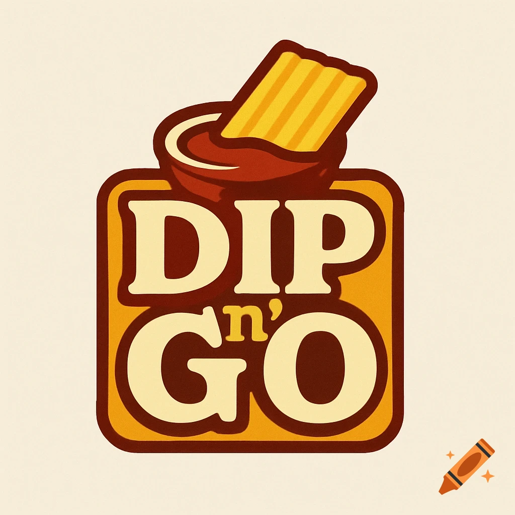 Logo for 'Dip n' Go' snack brand featuring a chip dipping into a bowl ...