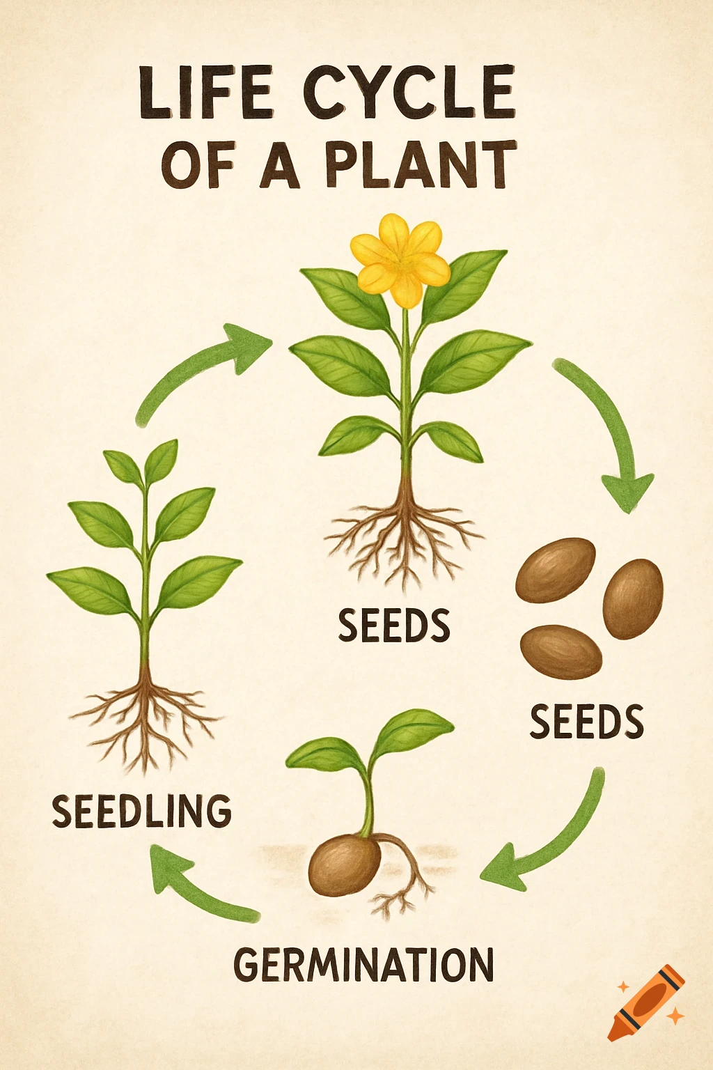 Illustration showing the life cycle of a plant from seeds through ...
