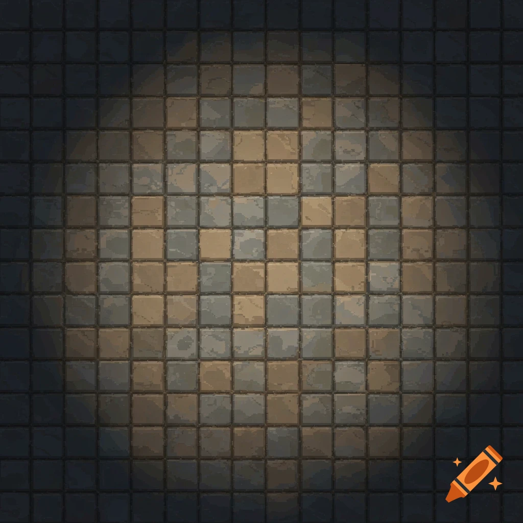 Top-down view of a stone tile floor with a spotlight, pixel art style ...
