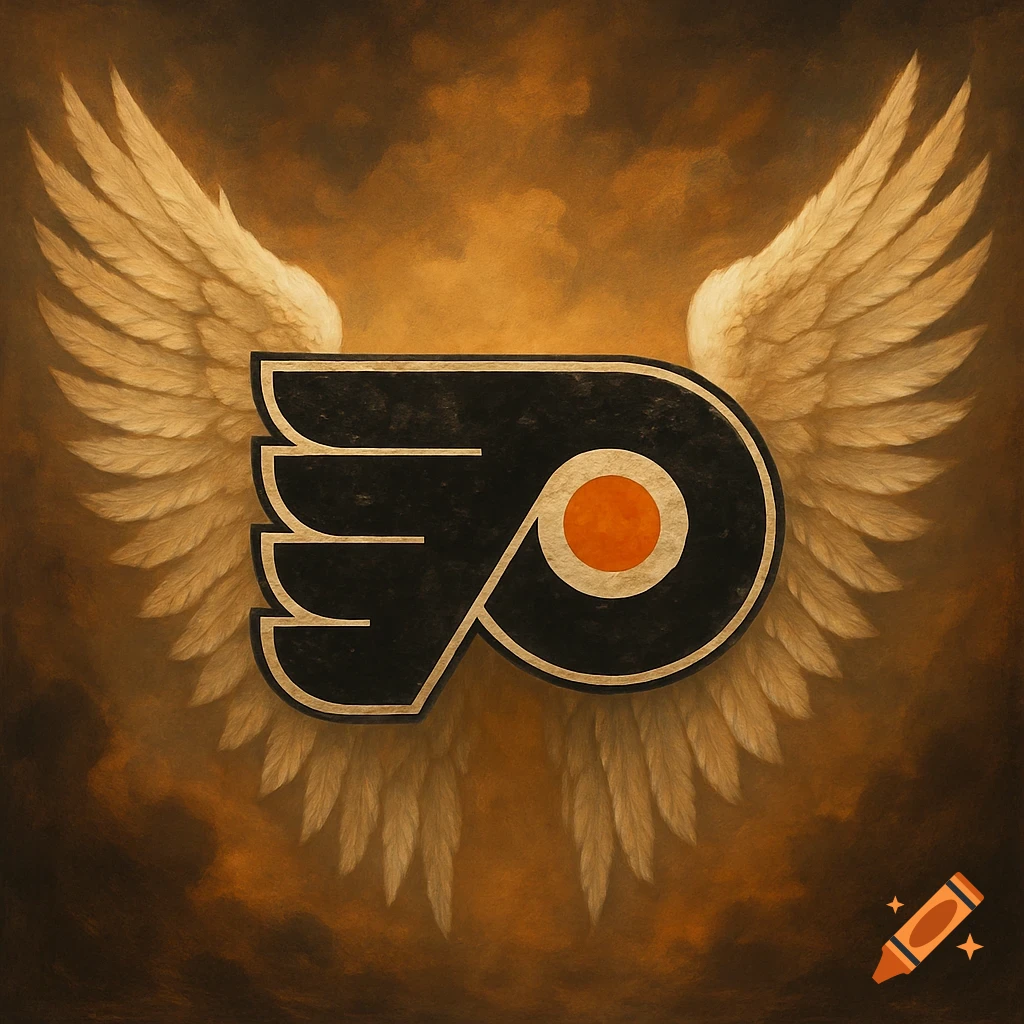 Philadelphia Flyers logo with large angel wings in a textured, painted ...