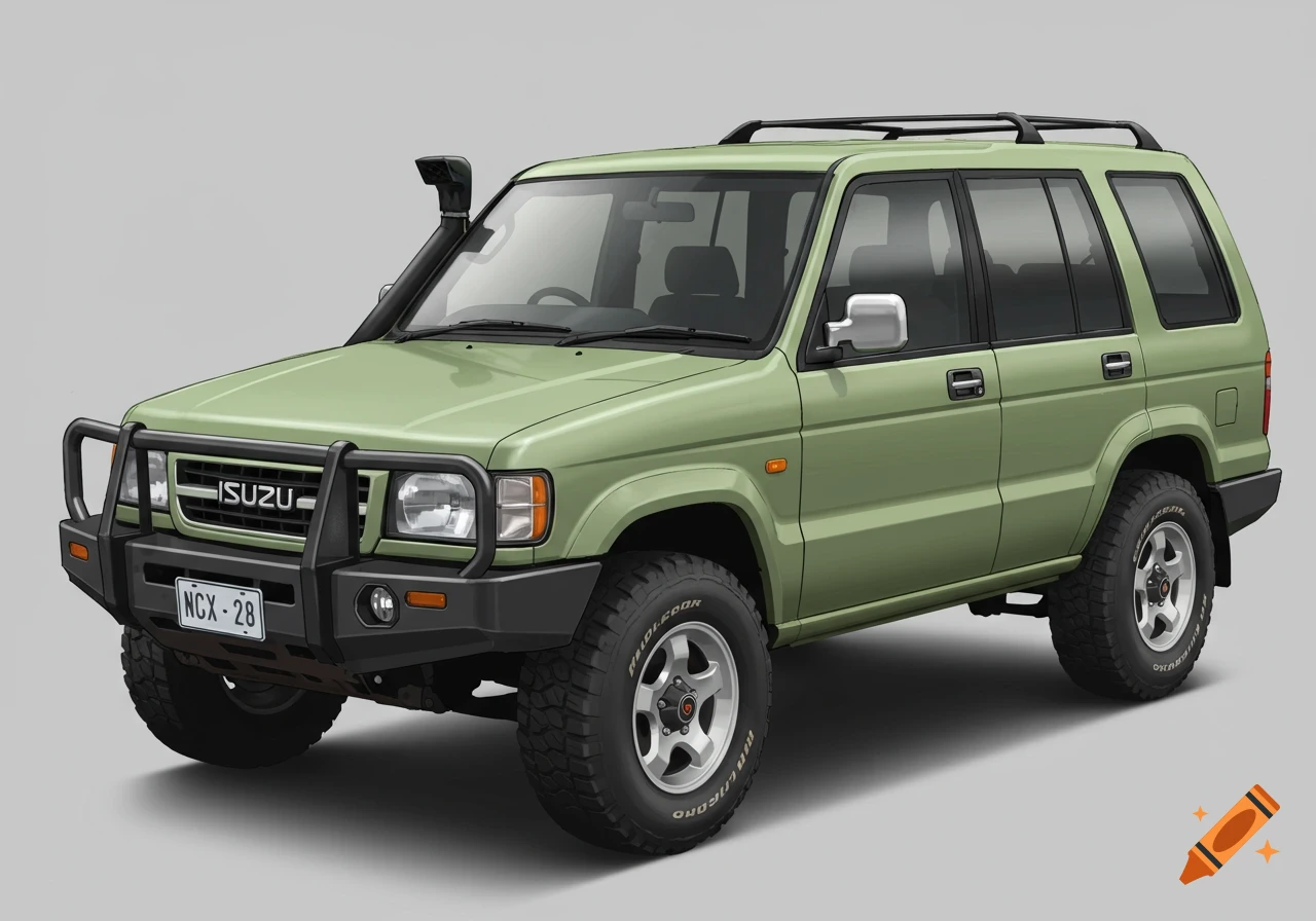 Light green Isuzu Trooper with bullbar and snorkel on Craiyon