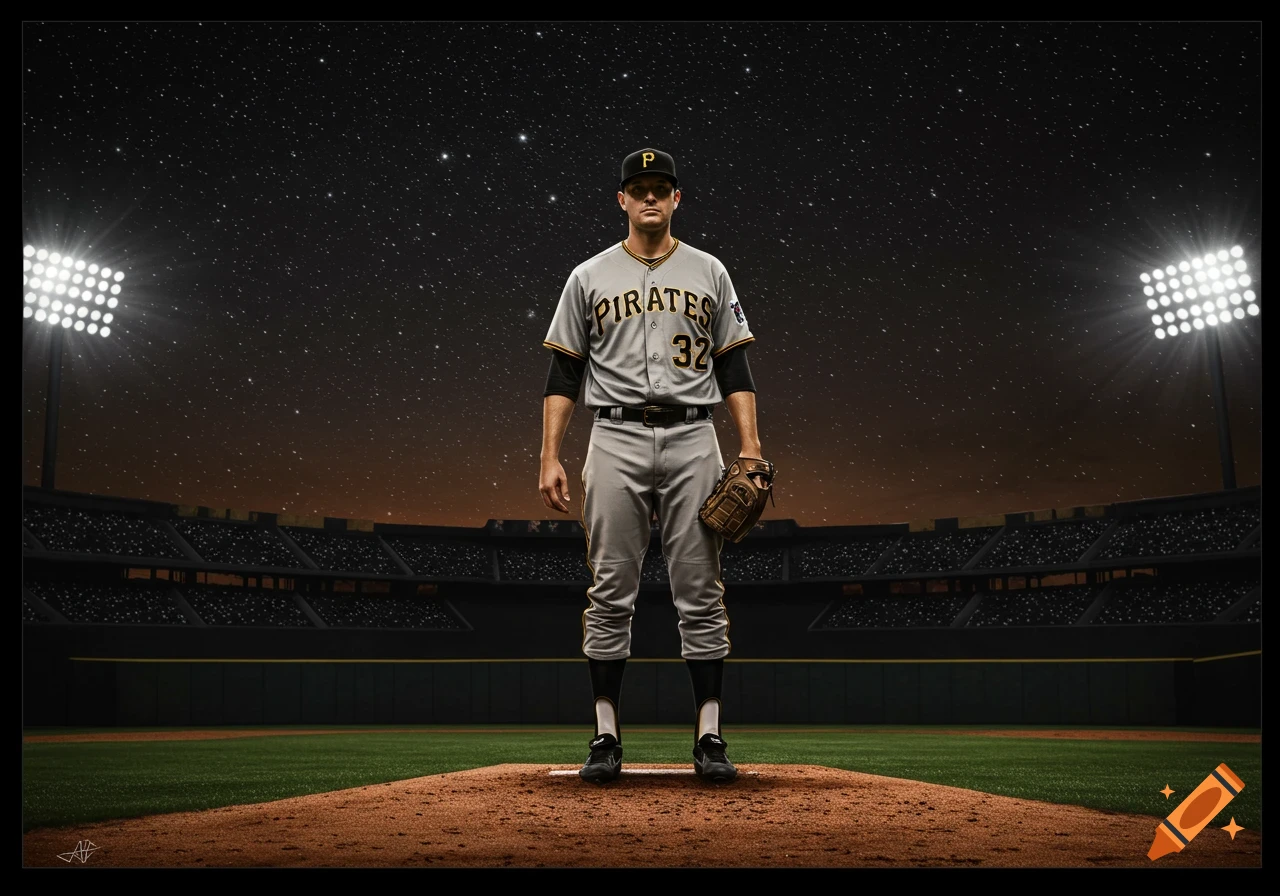 A baseball pitcher stands on the mound in a Pittsburgh Pirates uniform ...
