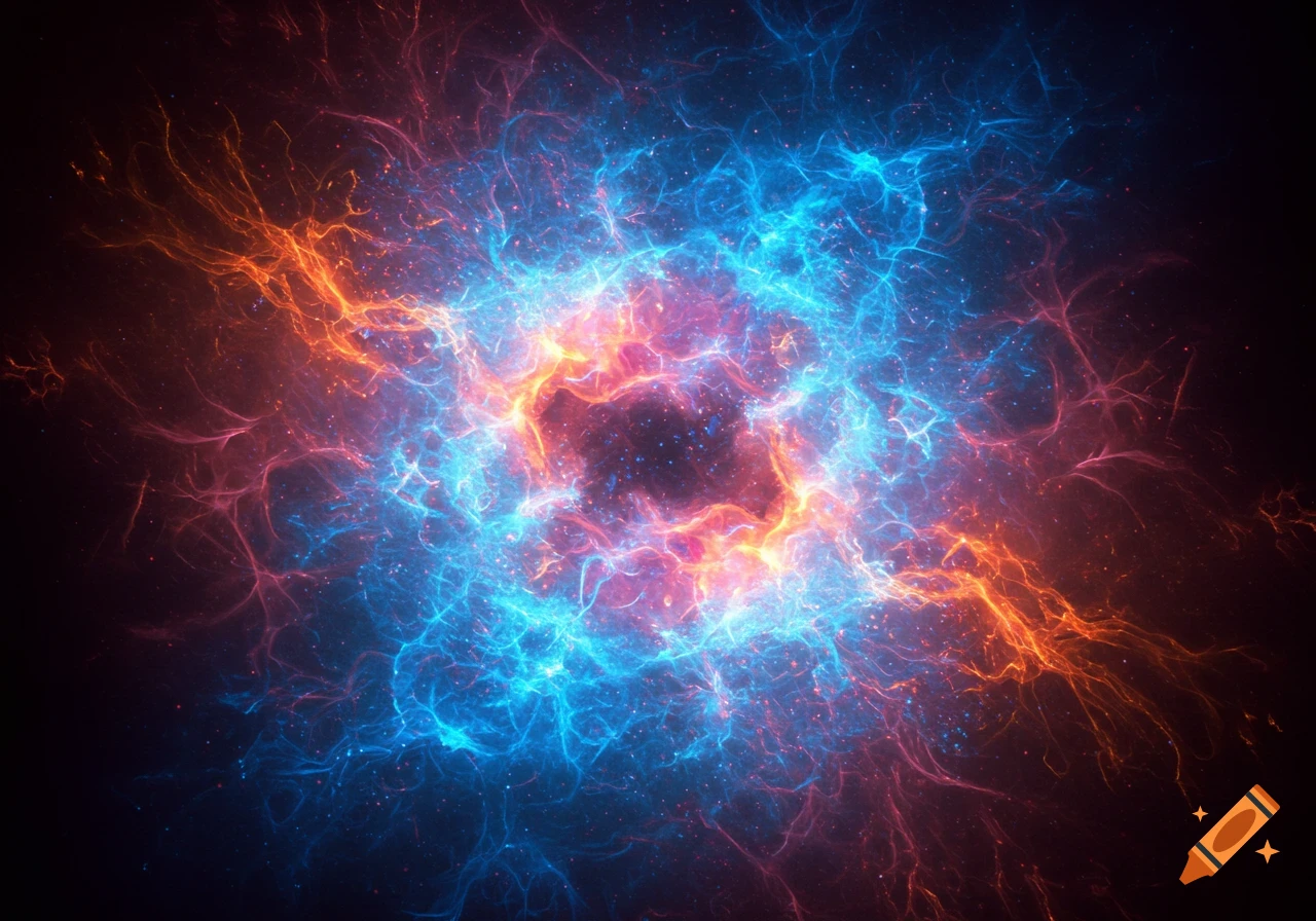 Abstract light energy pattern in shades of red, orange, and blue. on ...