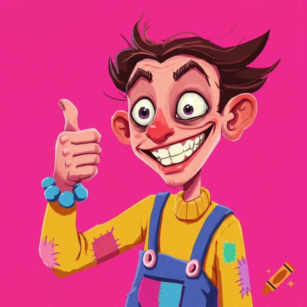 Cartoon illustration of a goofy man giving a thumbs up. on Craiyon