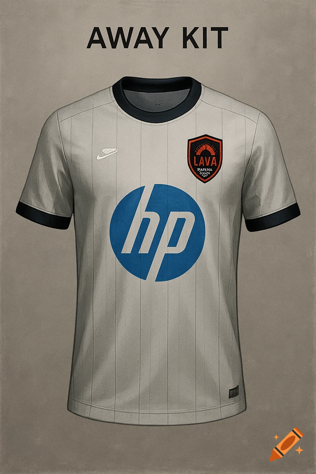 Soccer jersey with Lava FC logo and HP sponsor on Craiyon