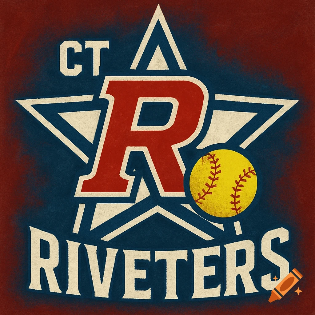 Sports logo with star, R, softball, and text CT Riveters on Craiyon
