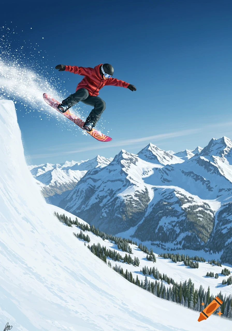 A snowboarder in a red jacket catches air performing a trick over a ...