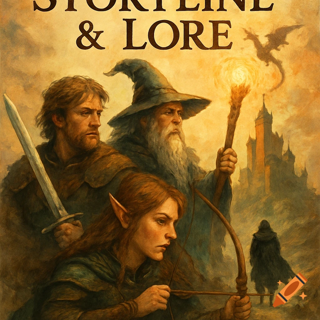 Three fantasy characters (warrior, wizard, elf) with a castle and ...