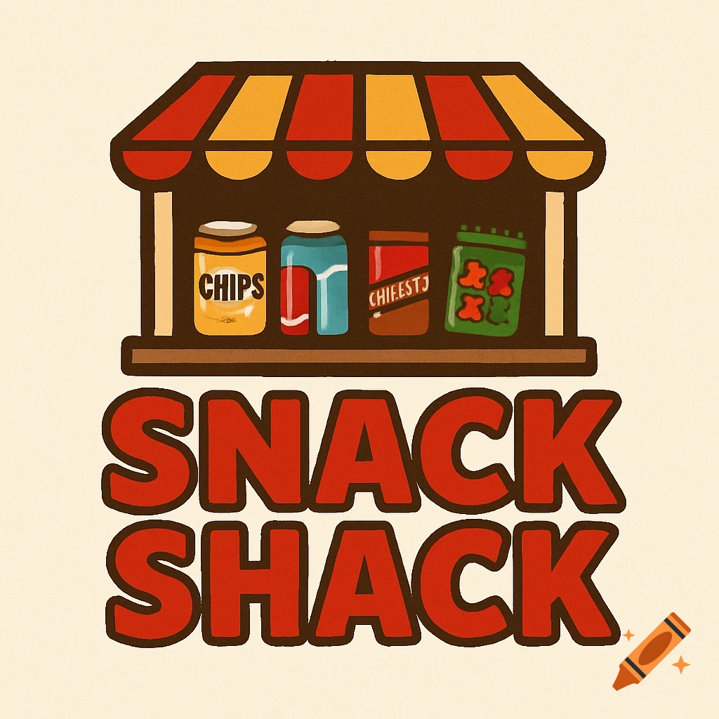 Logo of a snack shack with snacks and text. on Craiyon