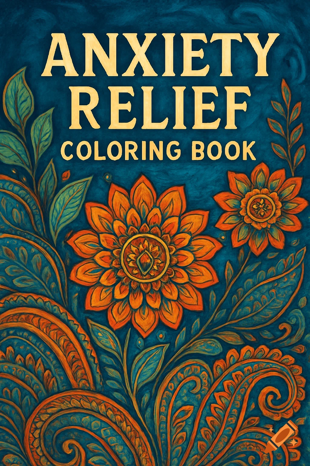 Coloring book cover with text and floral paisley pattern on Craiyon