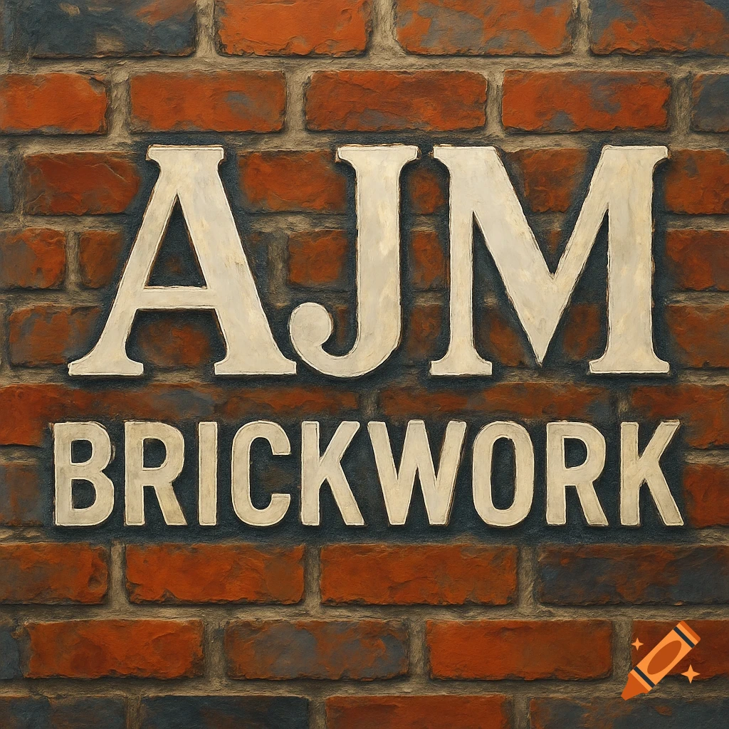 Text 'AJM BRICKWORK' on a textured brick wall on Craiyon