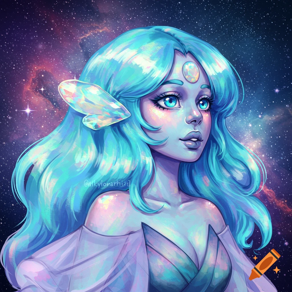 Illustration of a fantasy character with blue skin, bright blue eyes ...