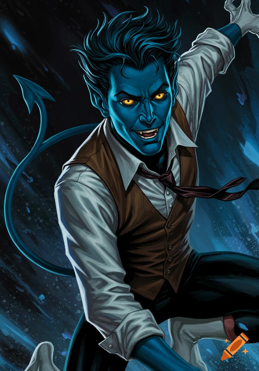 Illustration of the comic character Nightcrawler in a white shirt and ...