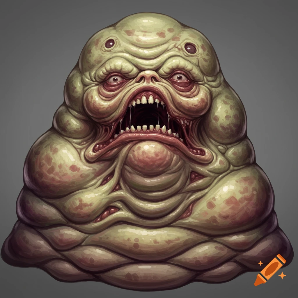 A grotesque, multi-eyed, lumpy monster creature with a large mouth. on ...