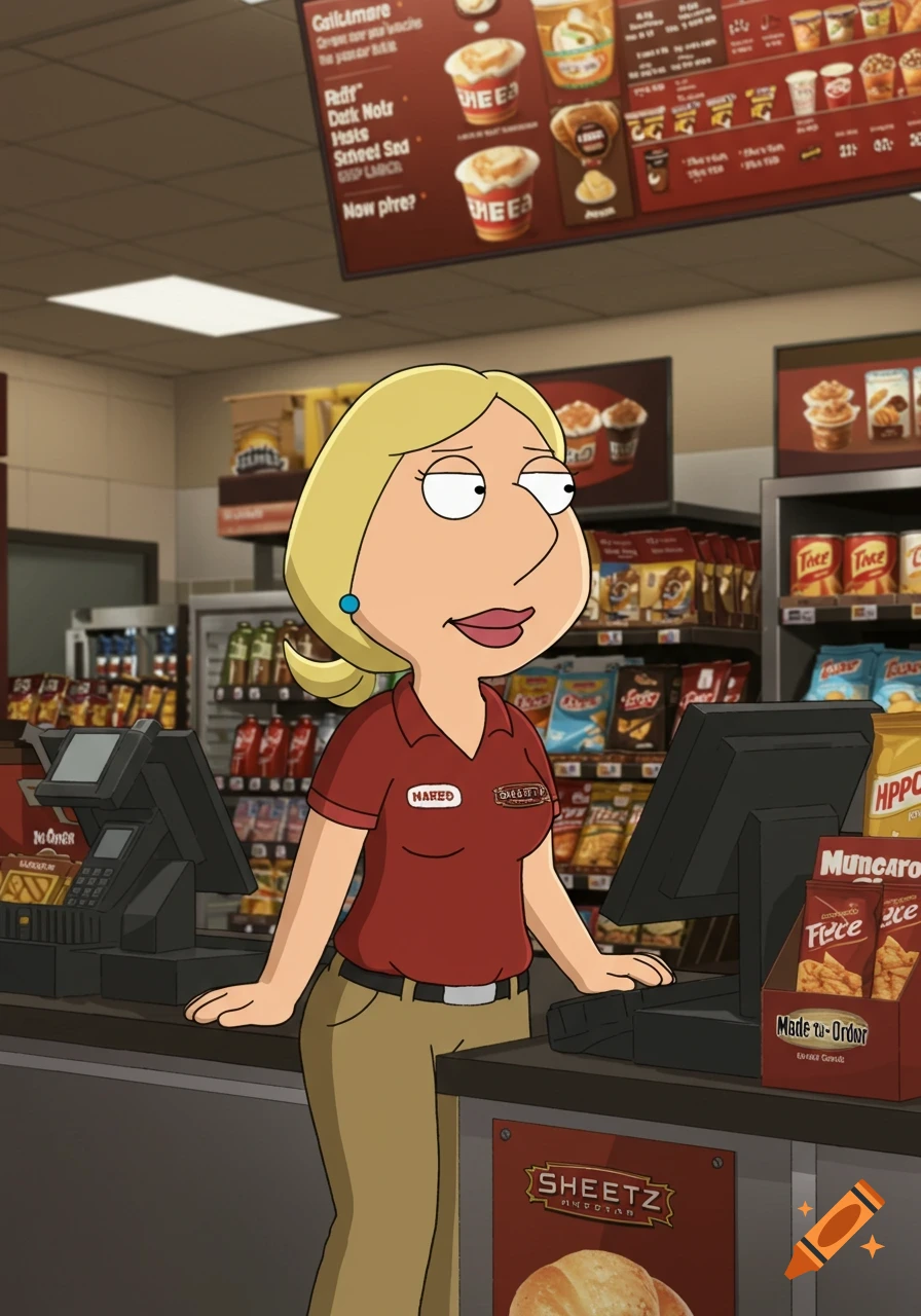 Lois Griffin from Family Guy working at a convenience store counter in ...