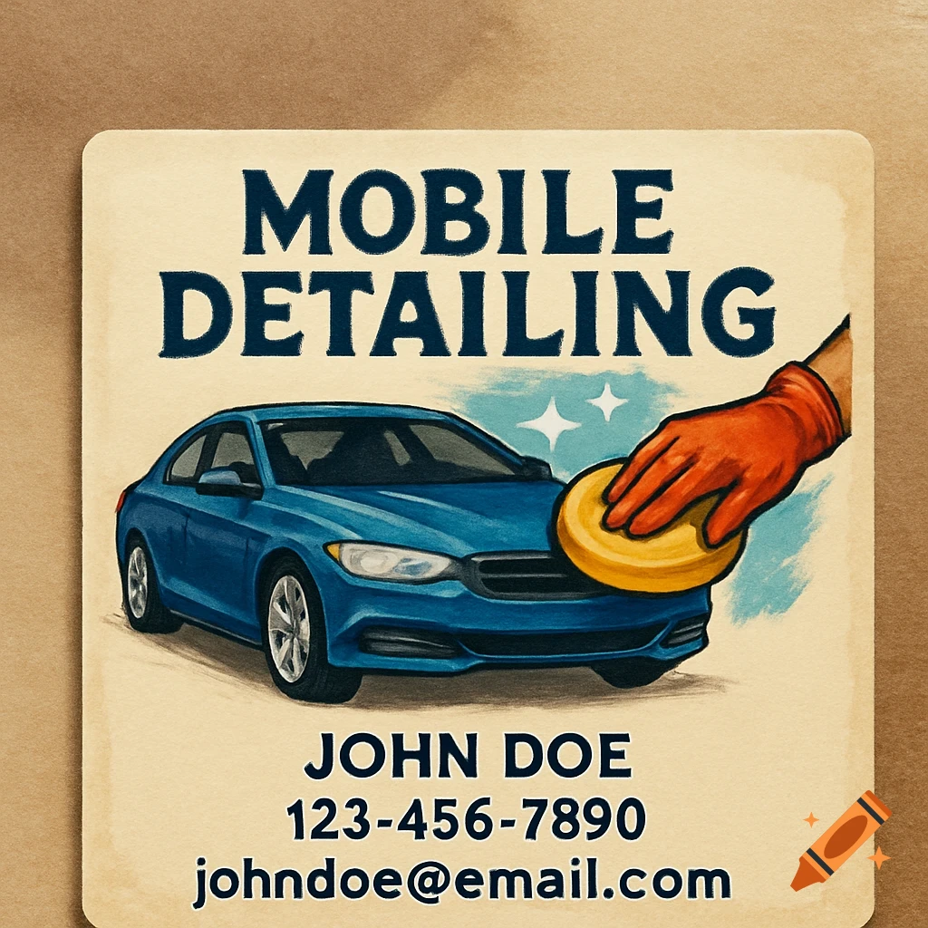 Business card design for mobile detailing with car and cleaning hand ...