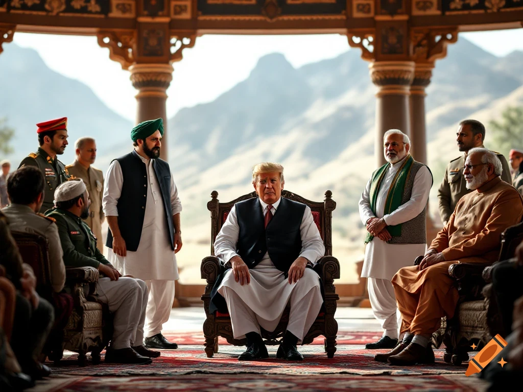 Donald Trump, Narendra Modi, and others in traditional attire in a ...