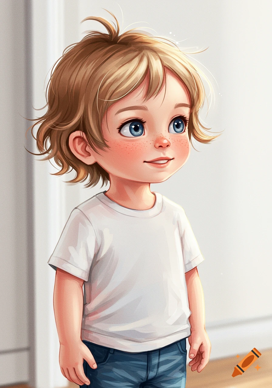 Illustration of a smiling cartoon child with blond hair and blue eyes ...