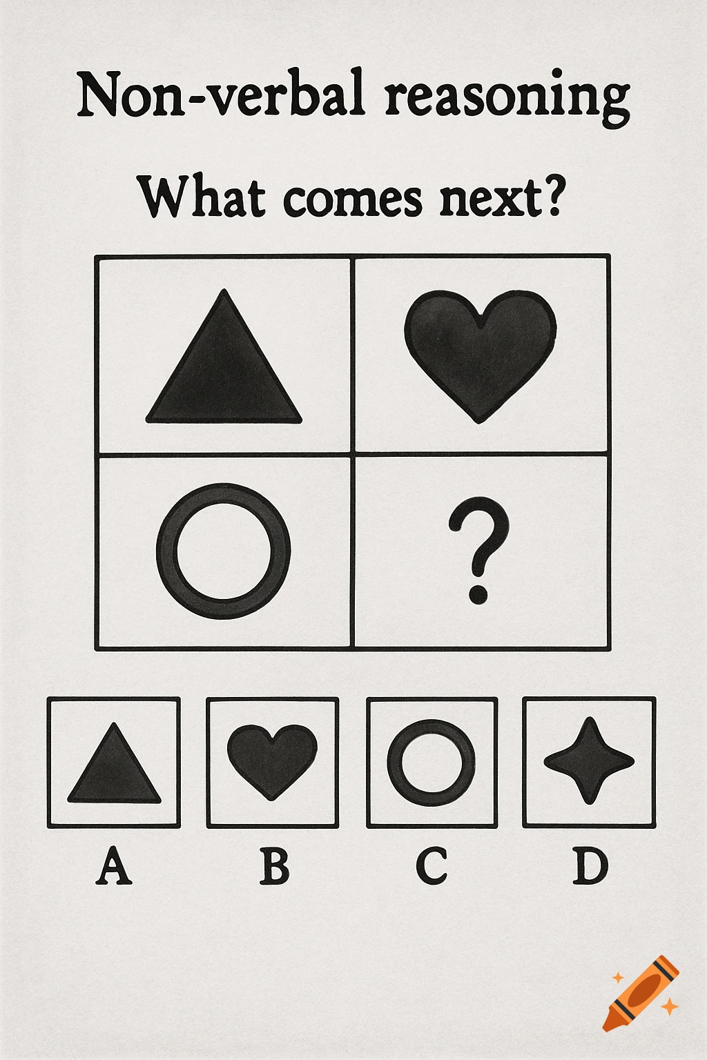Black and white Non-verbal reasoning puzzle with shapes and options. on ...