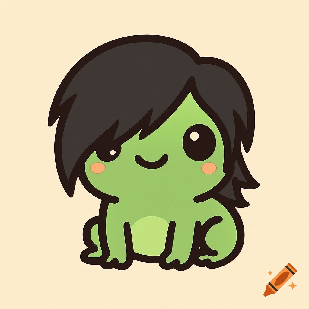 Kawaii chibi frog with black goth hair on Craiyon