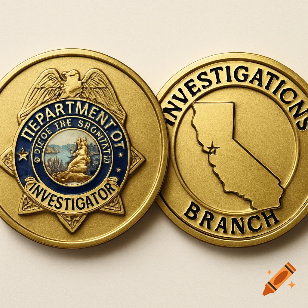 Close-up of two gold challenge coins. One has a badge design with an ...