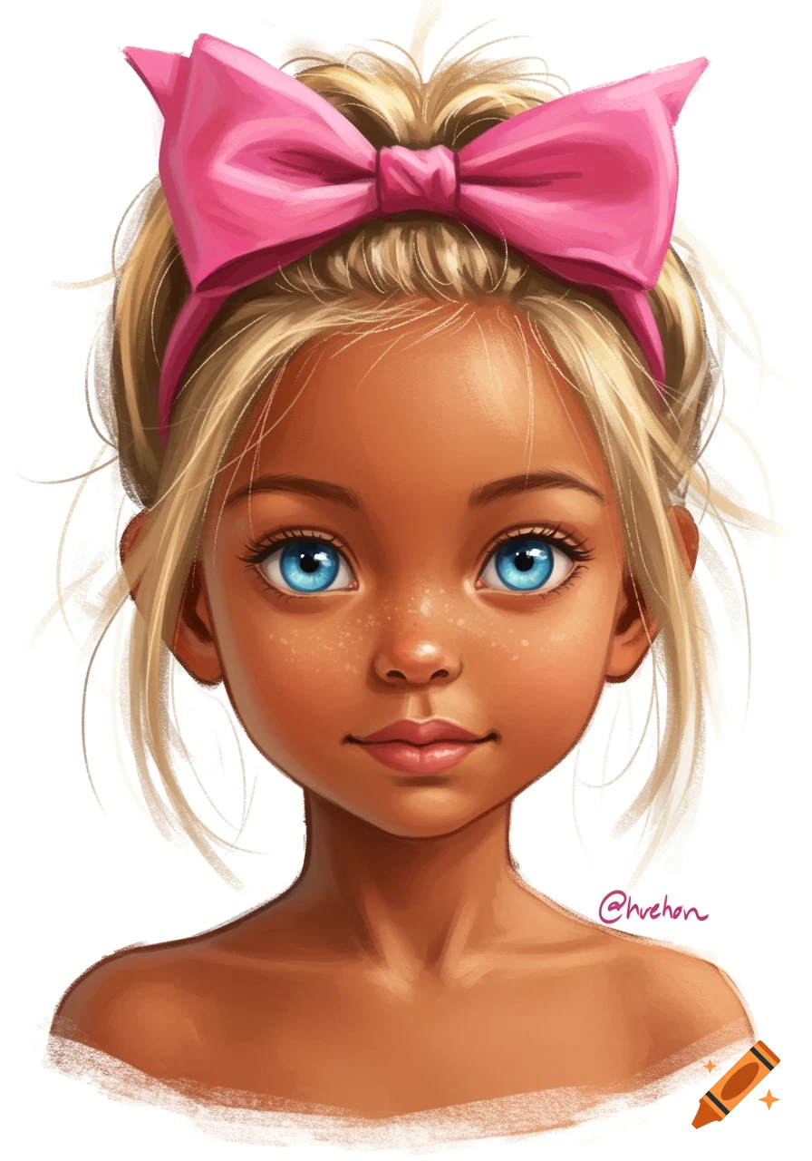 Illustrative portrait of a girl with blonde hair, blue eyes, tan skin ...