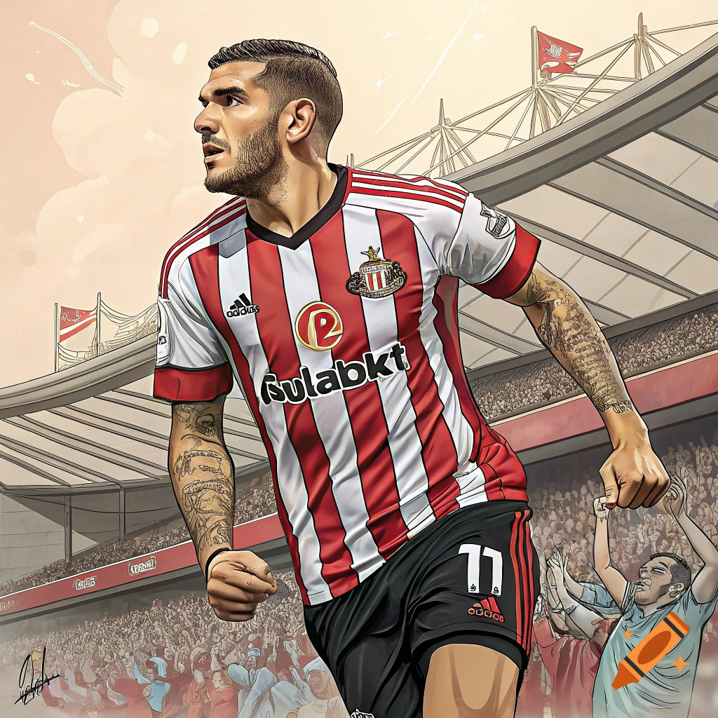 An illustrated soccer player in a red and white striped uniform runs in ...