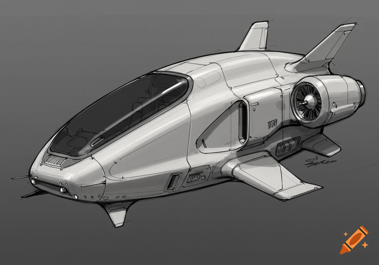 Sketch of a futuristic VTOL flying vehicle on Craiyon