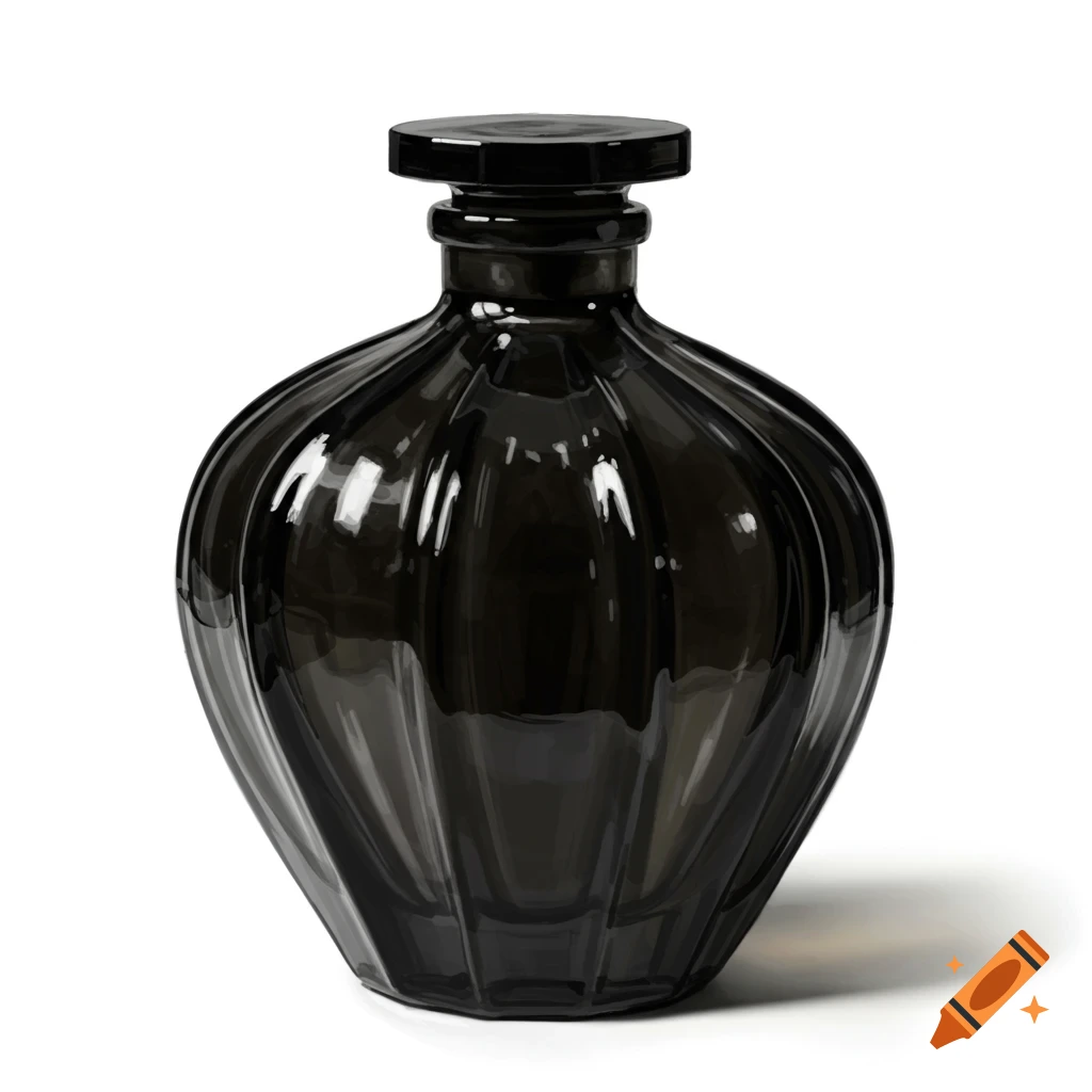 A translucent black ribbed glass bottle with a stopper, isolated on a ...