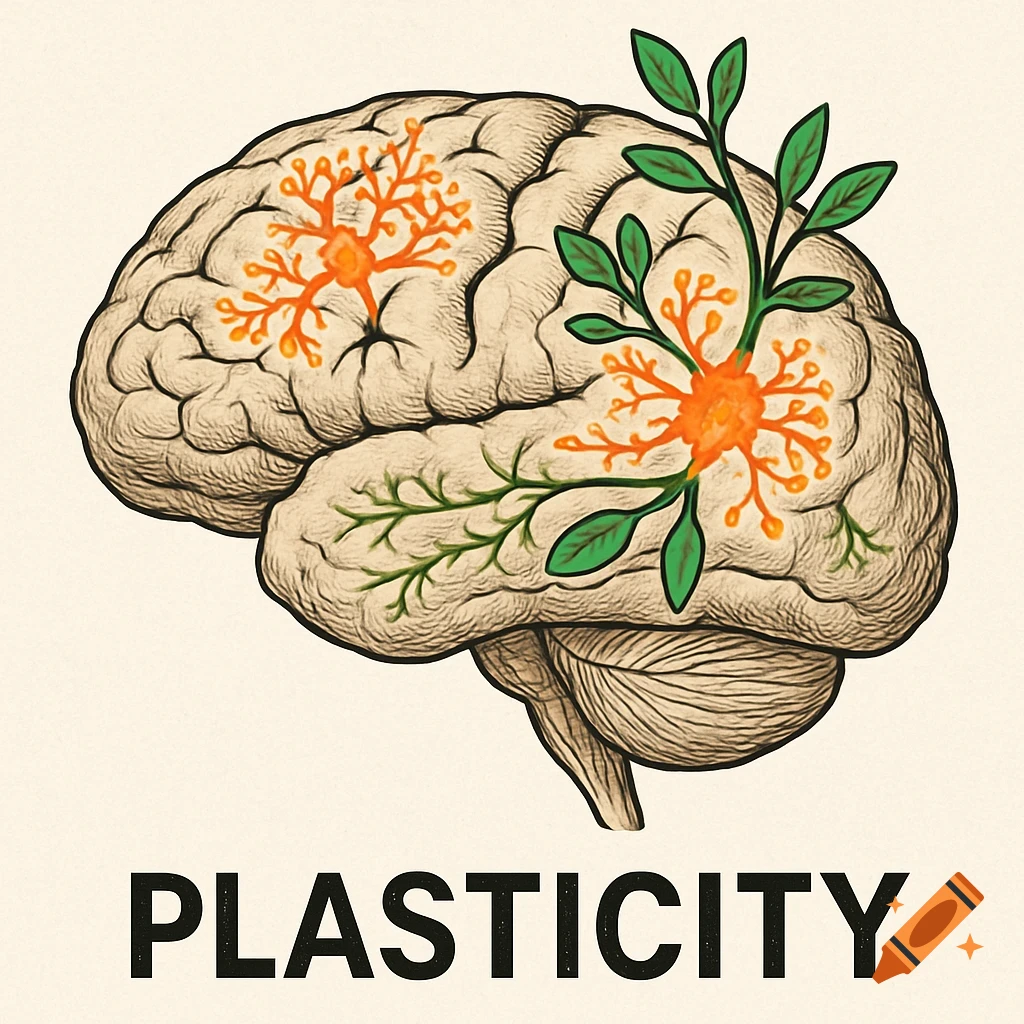 An illustration of a human brain with plant-like structures growing ...
