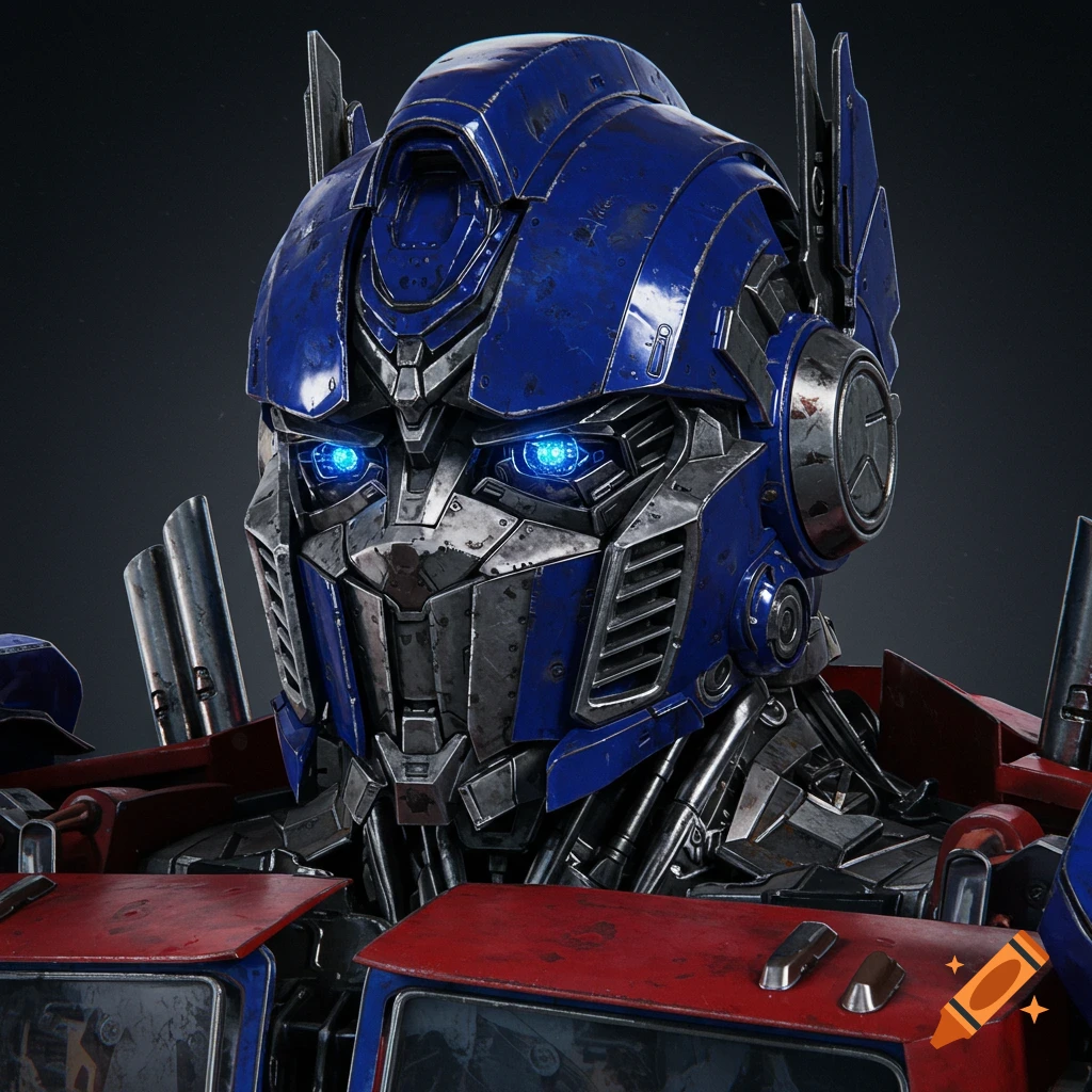 Close-up 3D render of Optimus Prime's head and shoulders on Craiyon