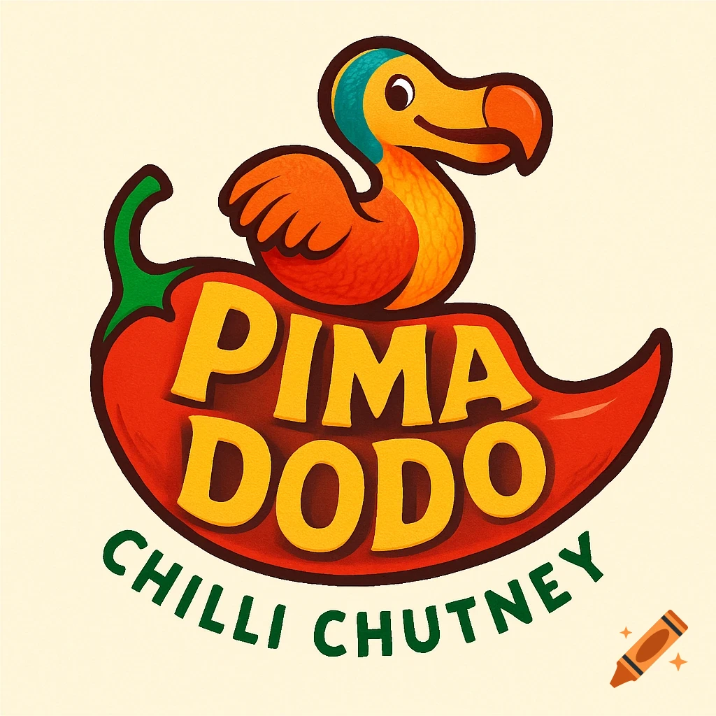 Logo for Pima Dodo Chilli Chutney featuring a cartoon dodo on a red ...