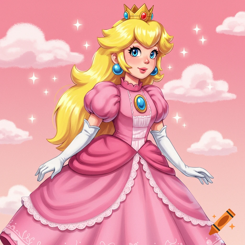 Illustration of Princess Peach from Super Mario wearing her pink dress ...