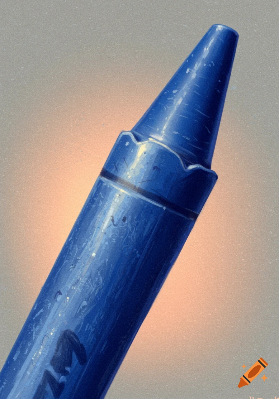 Close-up view of a blue crayon with textured details. on Craiyon